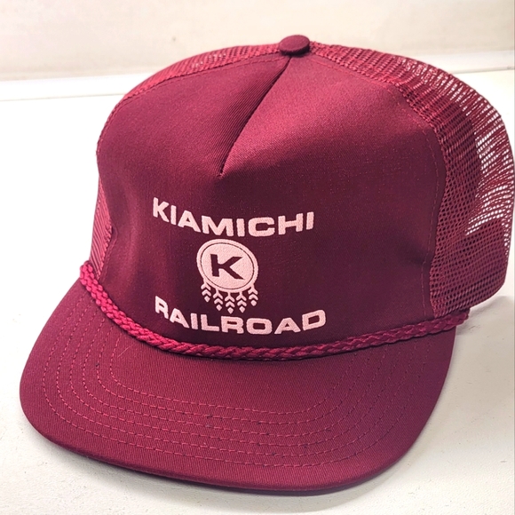 Vintage | Accessories | Vintage Kiamichi Railroad Trucker Hat Cap Usa Maroon Snapback | Poshmark